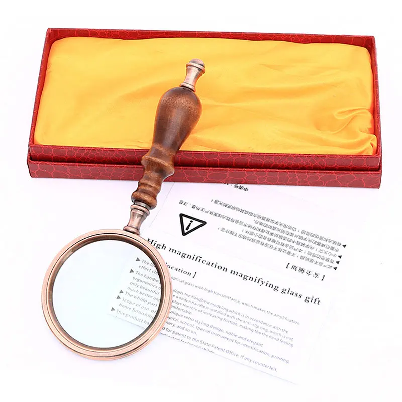 10 Times Wood Handle Reading Magnifying Glass Optical Glass Magnifier ...