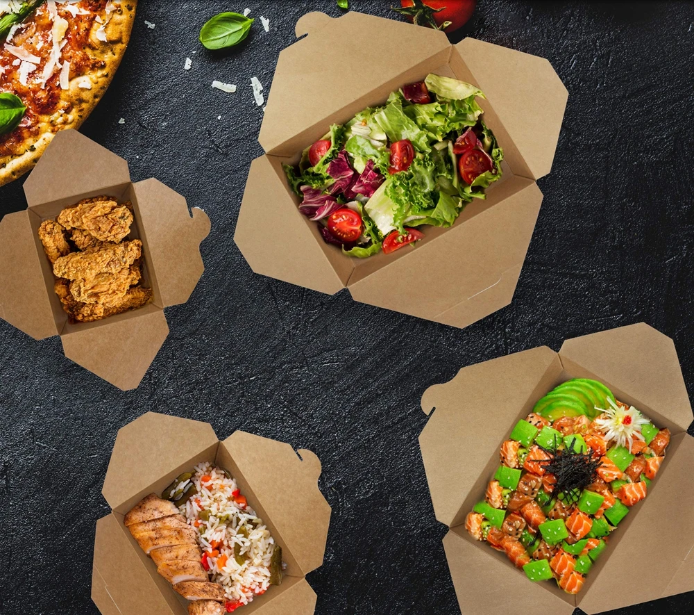 Custom Biodegradable Salad Takeout Food Packaging Laminated Kraft Paper ...