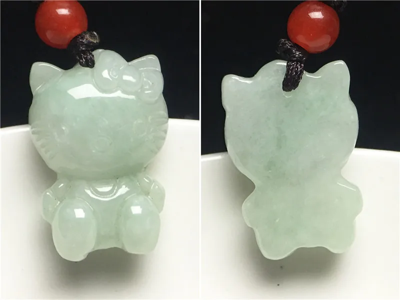 Wholesale Carving A Grade Natural Jade Hello Kitty Cat Charm