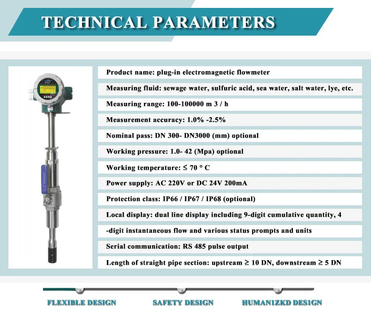 Ip68 Insertion Magnetic Flow Meter Electromagnetic Water With Rs485 Gsm ...
