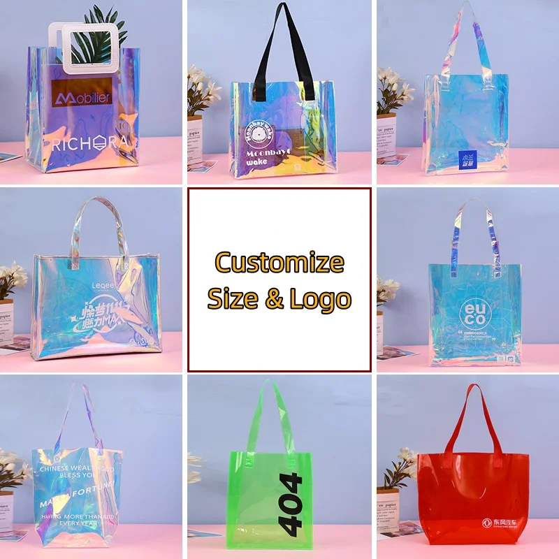 Custom Logo Transparent Clear PVC Plastic Tote Bag Plastic Shopping ...