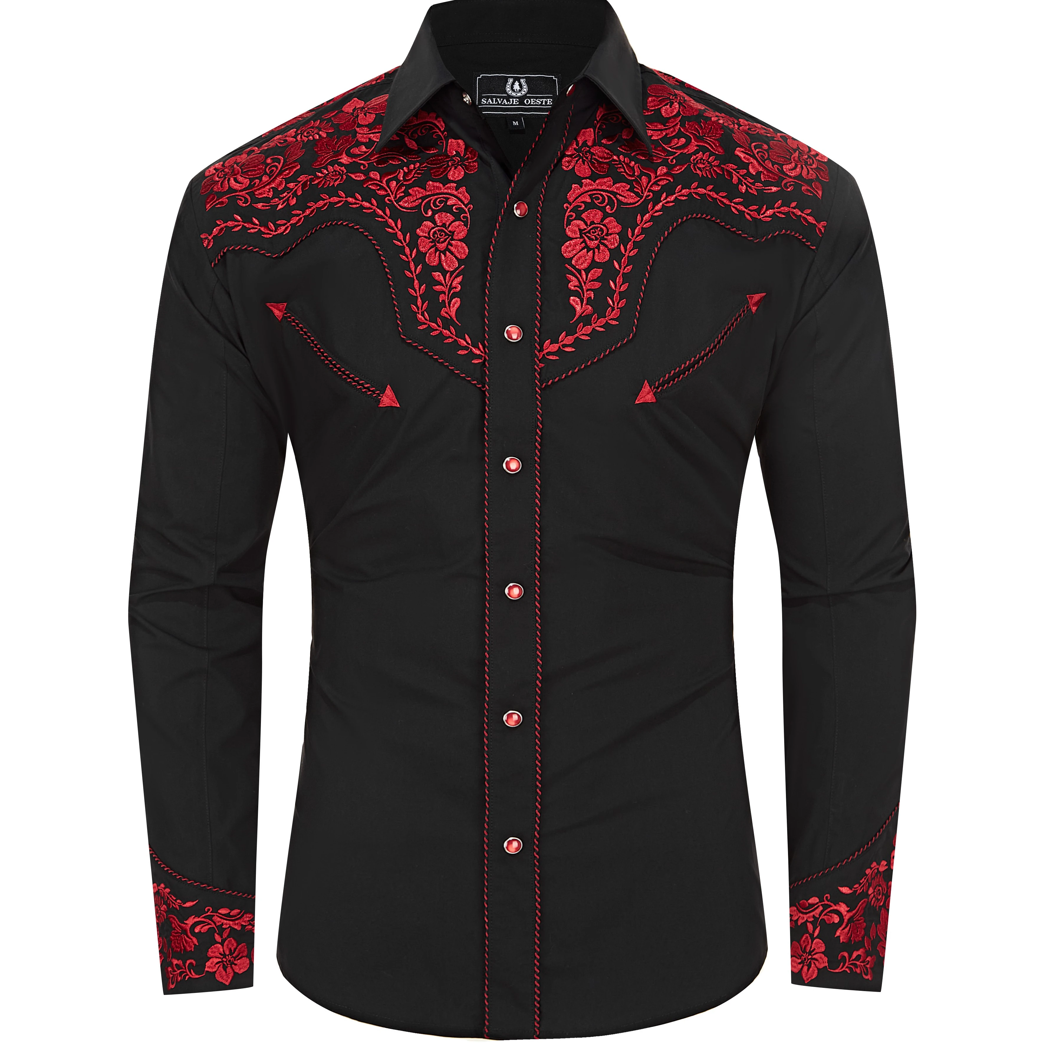 Western Embroidered Cowboy Shirts for Men's Snap Button Long Sleeve ...