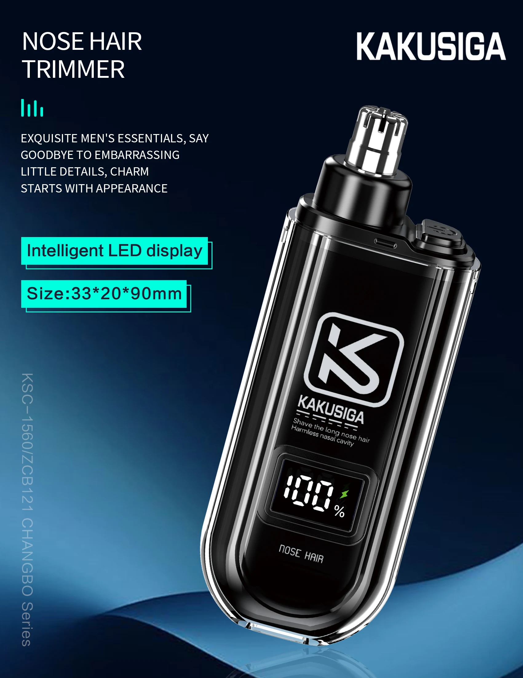KAKUSIGA Nose Hair Trimmer Smart LED Display 9000 Rpm 150MAH Durable ...