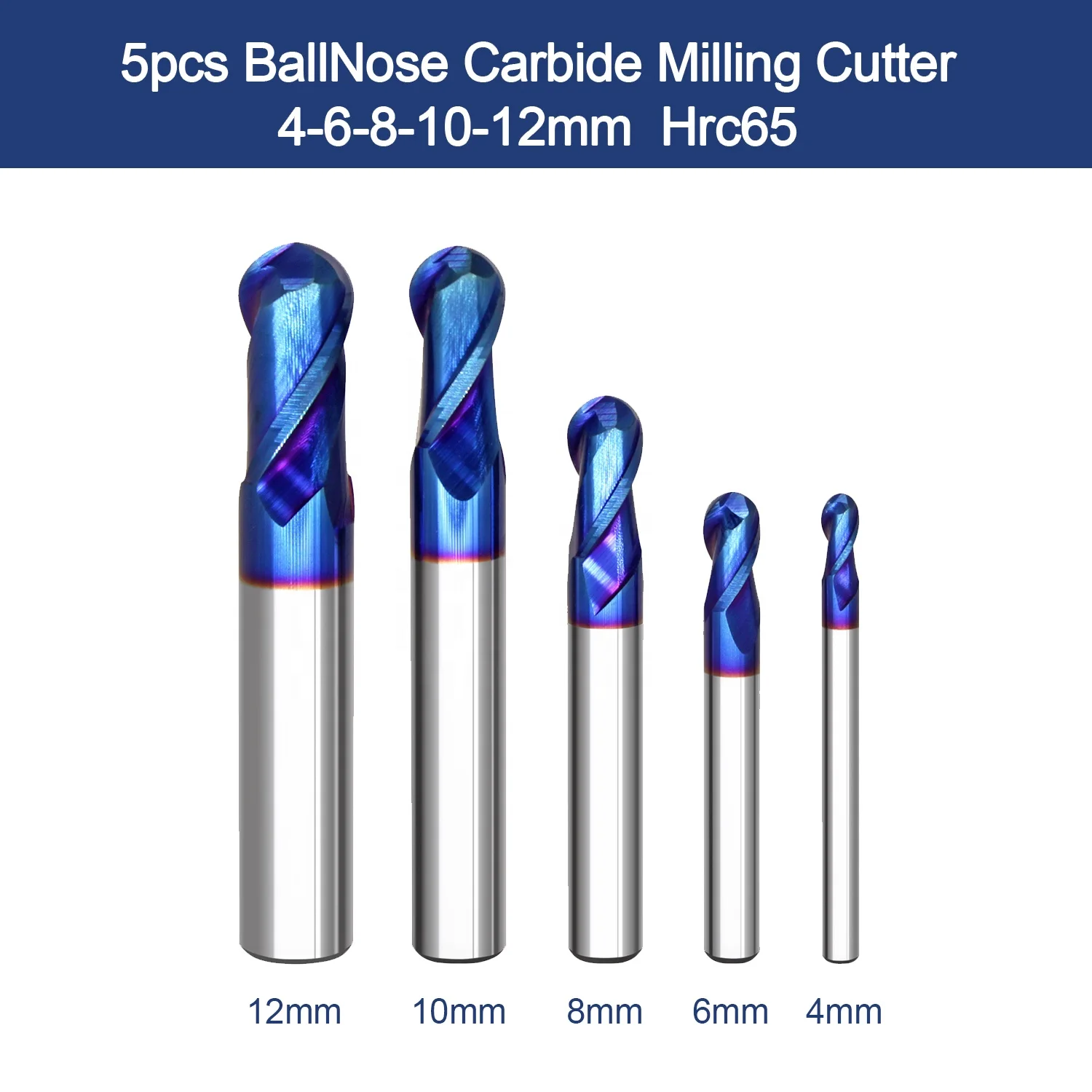 Oem 4 6 8 Mm Cnc Woodworking Router Tool Bits Solid Ball Nose Nano Blue ...