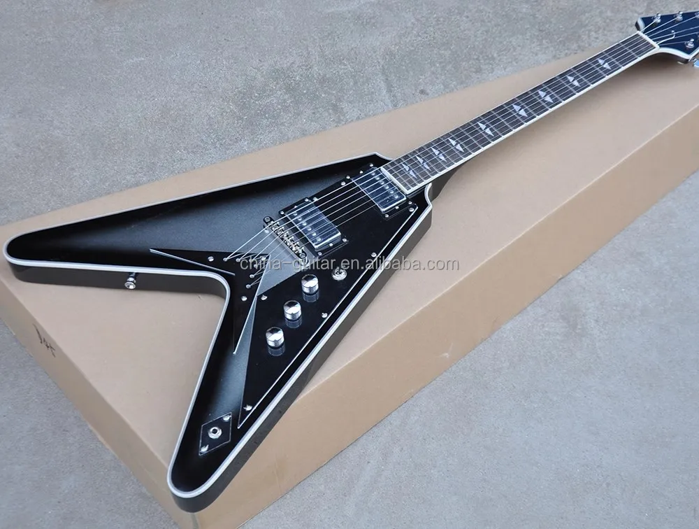 Factory Custom Solid Body Black Electric Guitar With String-thru Body ...