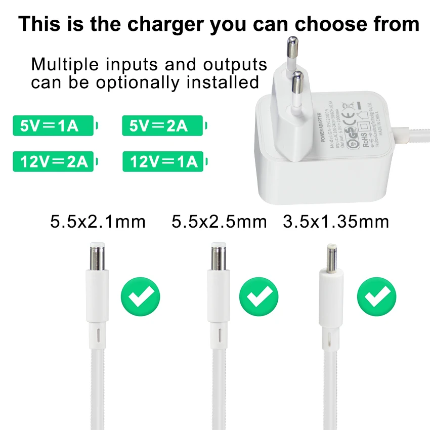 European Wall-mounted Switching 5v 1a 2a 3a Eu Plug Ac Dc 5.5*2.1mm ...