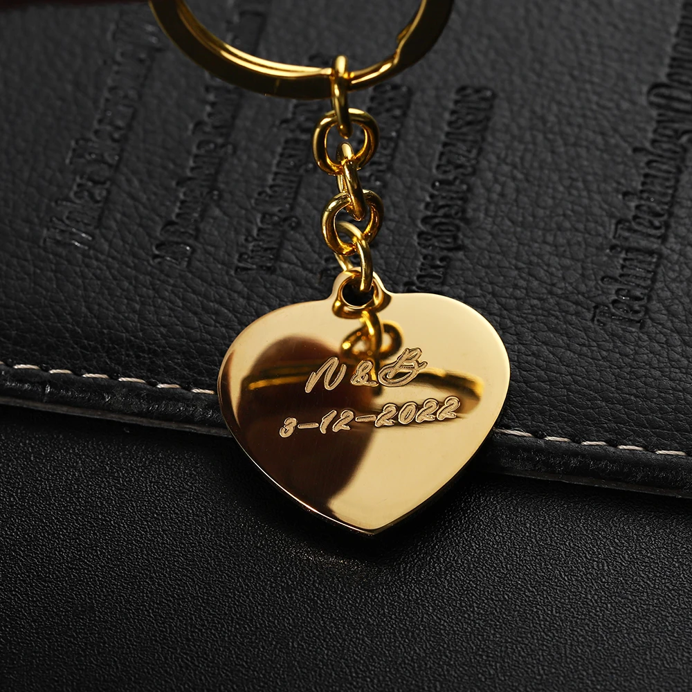 Stainless Steel Customisable Personalized Gold Heart Pendant Keychain
