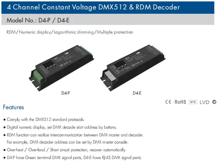 핫 D4-p 4 채널 Rgb Rgbw Dmx Led 컨트롤러 Dmx512 디코더 Pwm 조광기 12v 24v 36v 48v 녹색 ...