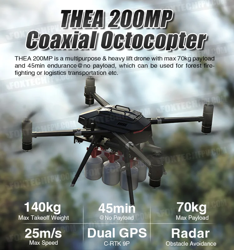 Foxtech Thea 200mp 70kg Payload Fire Fighting Drone Frame Carbon Fiber ...