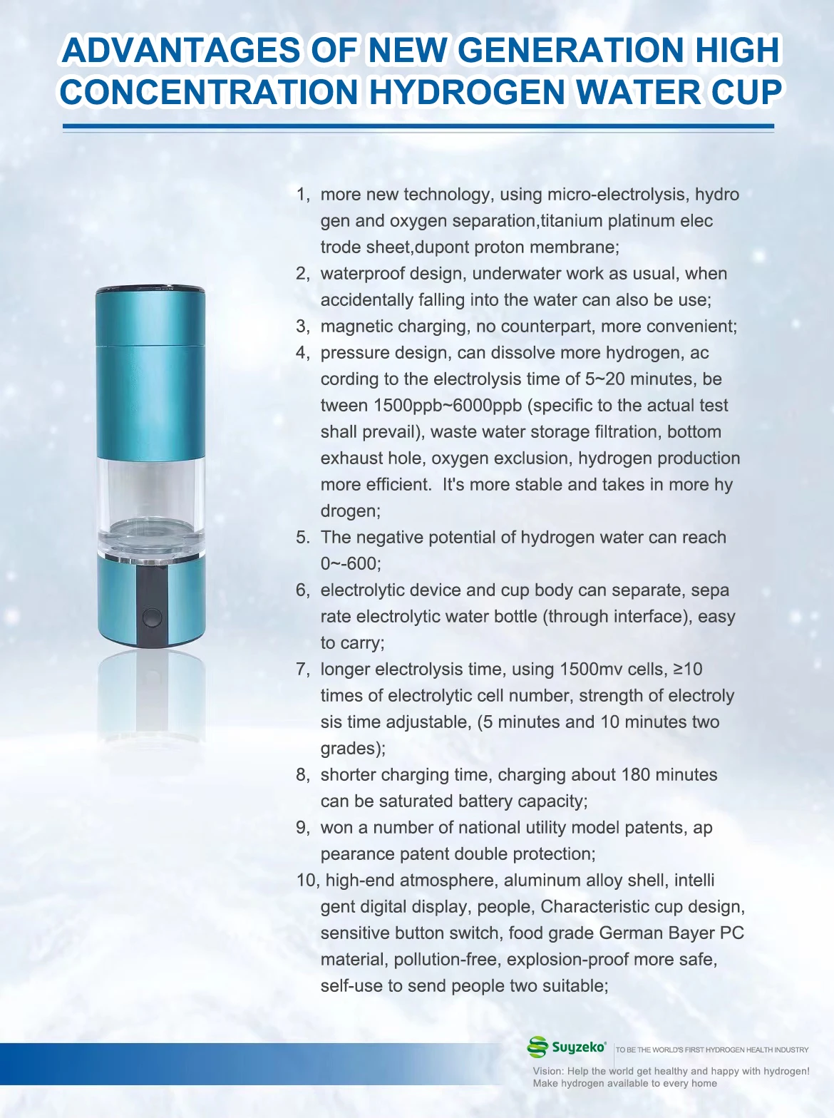 Hydrogen Rich Water Drinking Cup Hydrogen Production Machine Waterproof ...