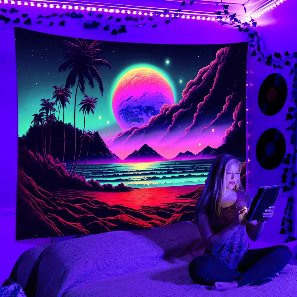Black Light Psychedelic Aesthetic Uv Reactive Tapestry Wall Hanging ...