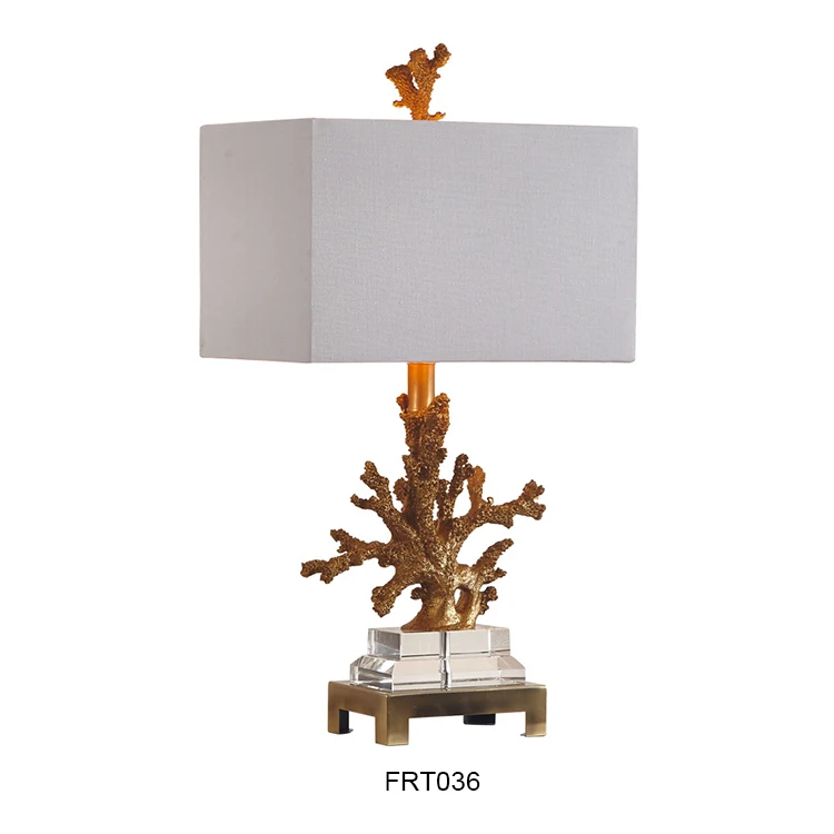 Luxury Crystal Base Coastal Gold Coral Bed Side Lamps
