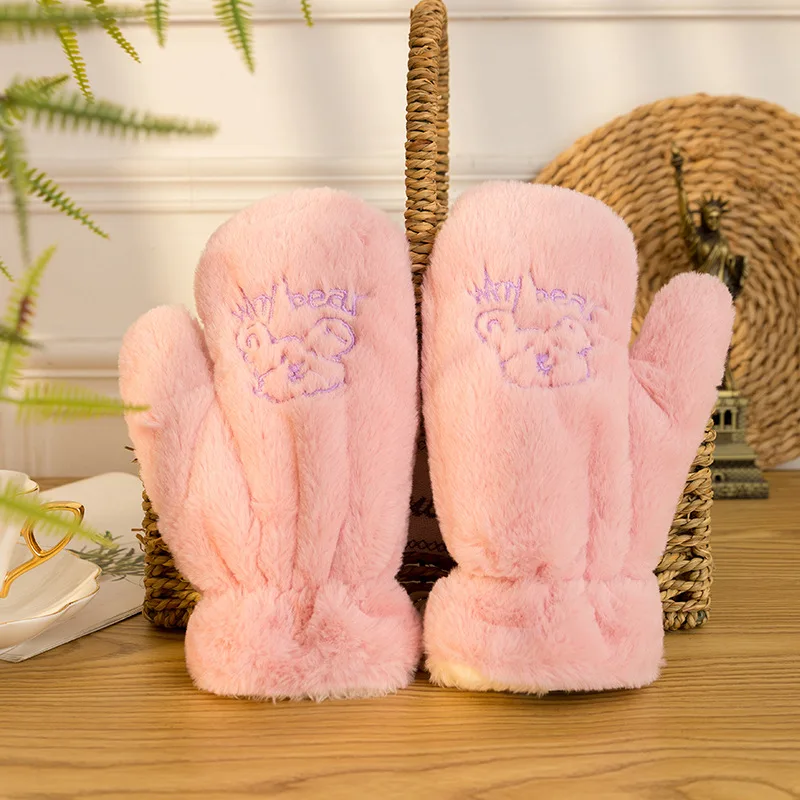 Wholesale Female Winter Cute Warm Plush Thick Bear Full Finger Mittens ...