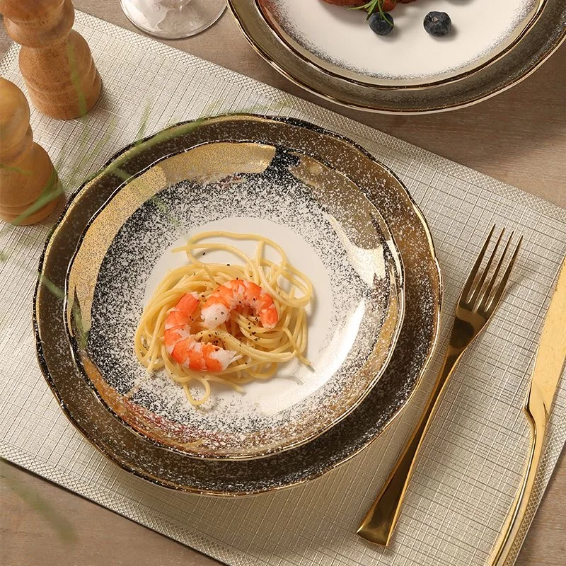 Luxury Golden Edge Pearl Ceramic Tableware for Home & Party
