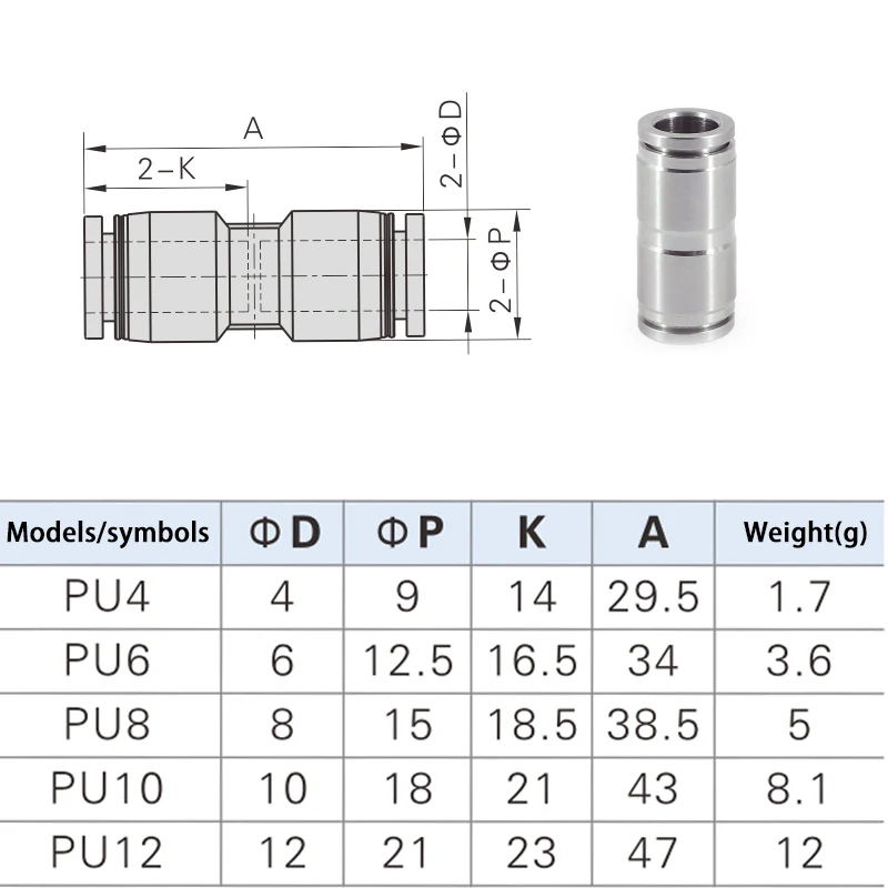 Pa Union Straight Reducer Stainless Steel Push in 1/4" Straight Union ...