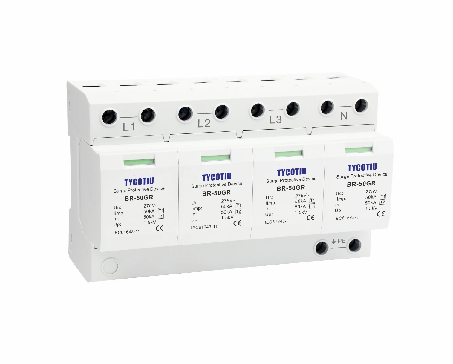 BR-50GR 4P 3P 50ka Type T1 1 Class Lightning Protector Three Phase Ac ...