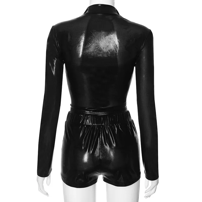 Fashion Custom Logo 2 Piece Set Pu Leather Clubwear Bodycon Women Long ...