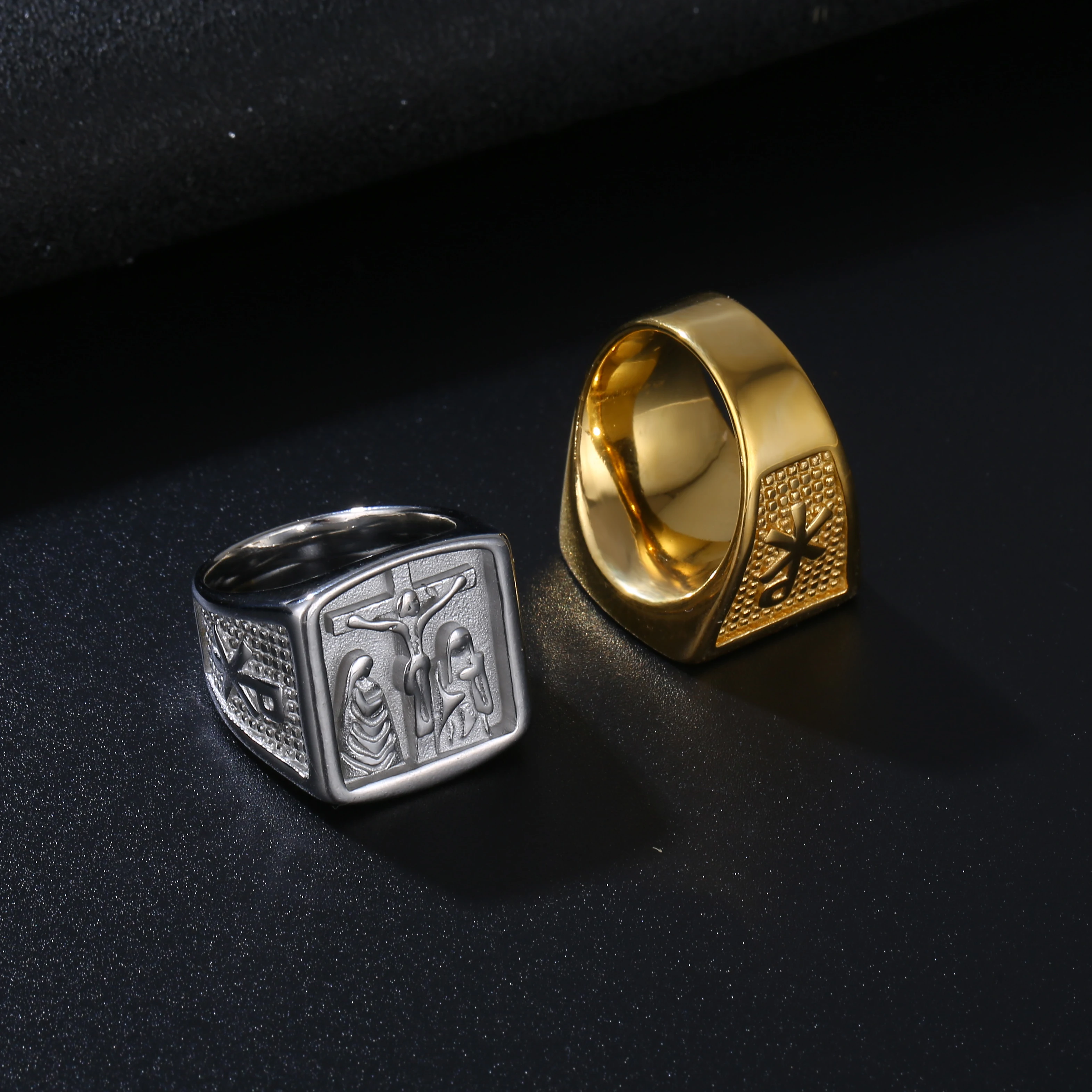 Vintage Jesus Signet Christian Cross Ring Punk High Polished Catholic ...