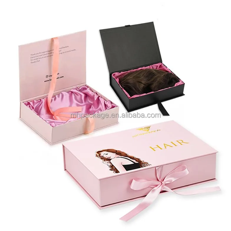 Custom Logo Luxury Hair Bundle Packaging Black Wig Foldable Gift Box ...