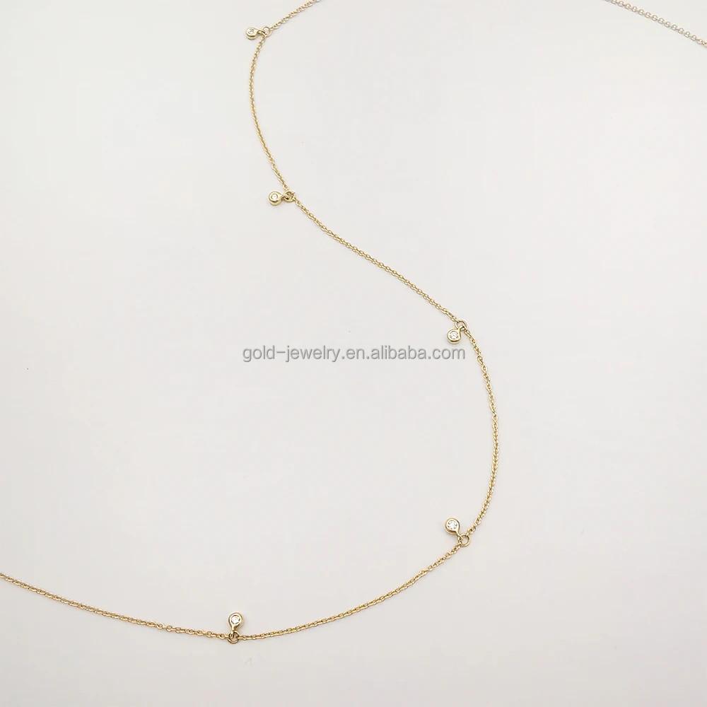 AU585 14K Gold Jewelry - Dainty Necklace with Real Diamonds