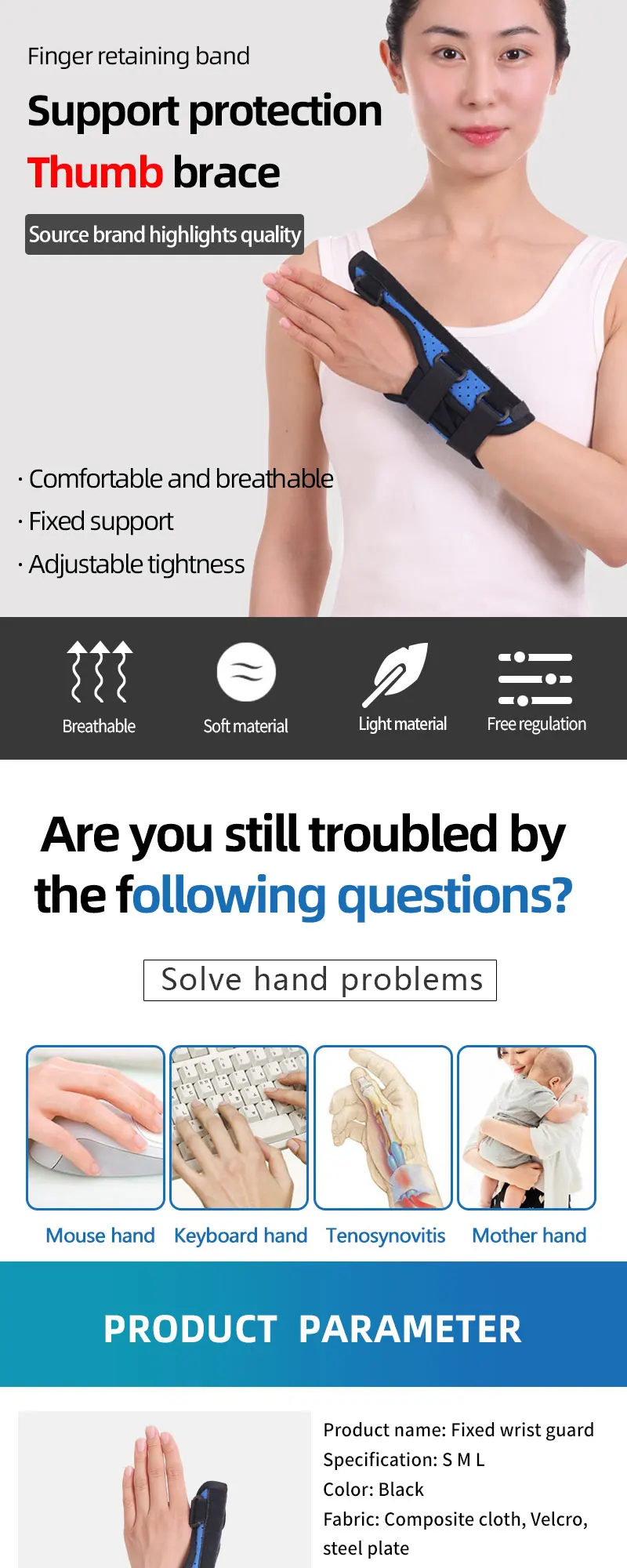 Wrist Brace Support Splint Wrist Stabilizer Band Brace Thumb Bandage ...