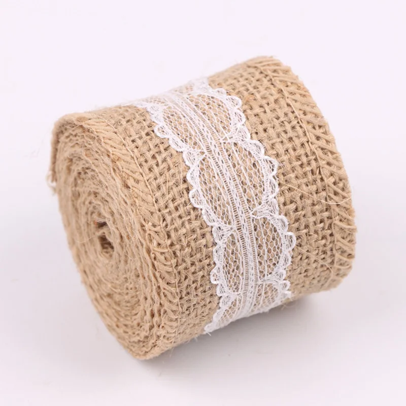 Natural Burlap Ribbon Roll With White Lace Diy Home Decoration Rustic ...