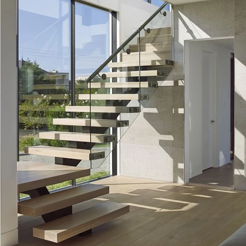 Customized Indoor Stairs Mono Beam Red Oak Tread Staircase Straight ...