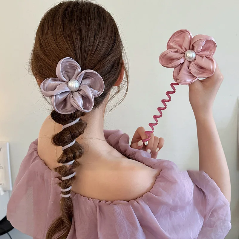 Alibaba.com: Sweet Flower Elastic Telephone Wire Hair Ties, Spiral ...