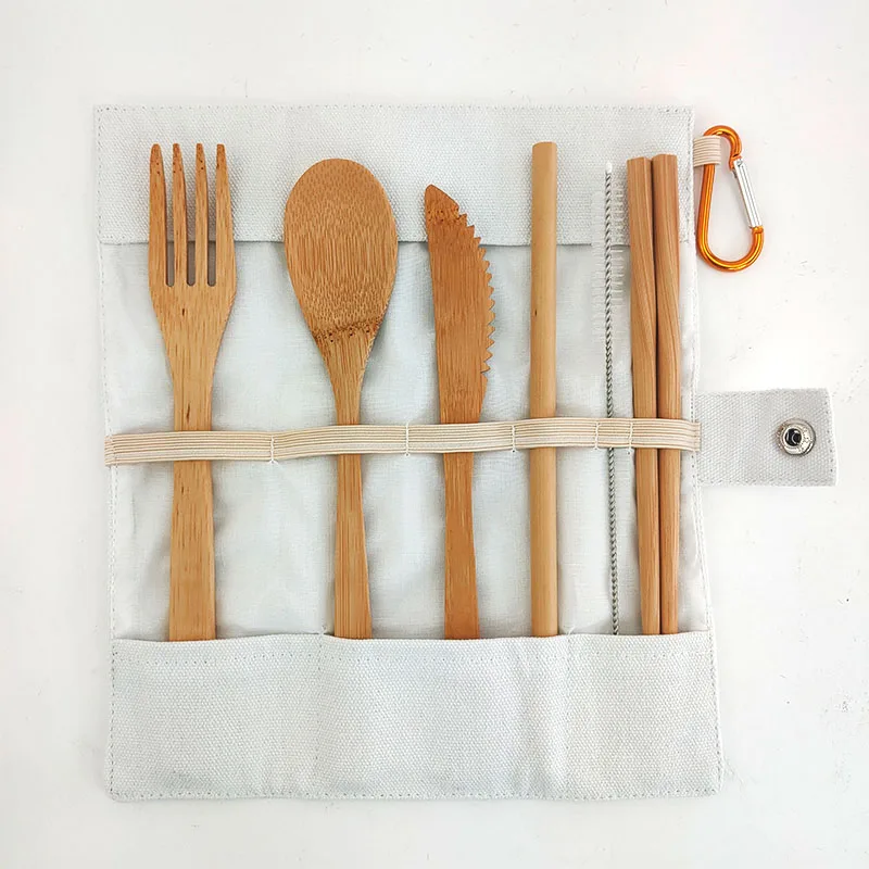 Bamboo Cutlery Set Travel Utensils Biodegradable Wooden Dinnerware ...