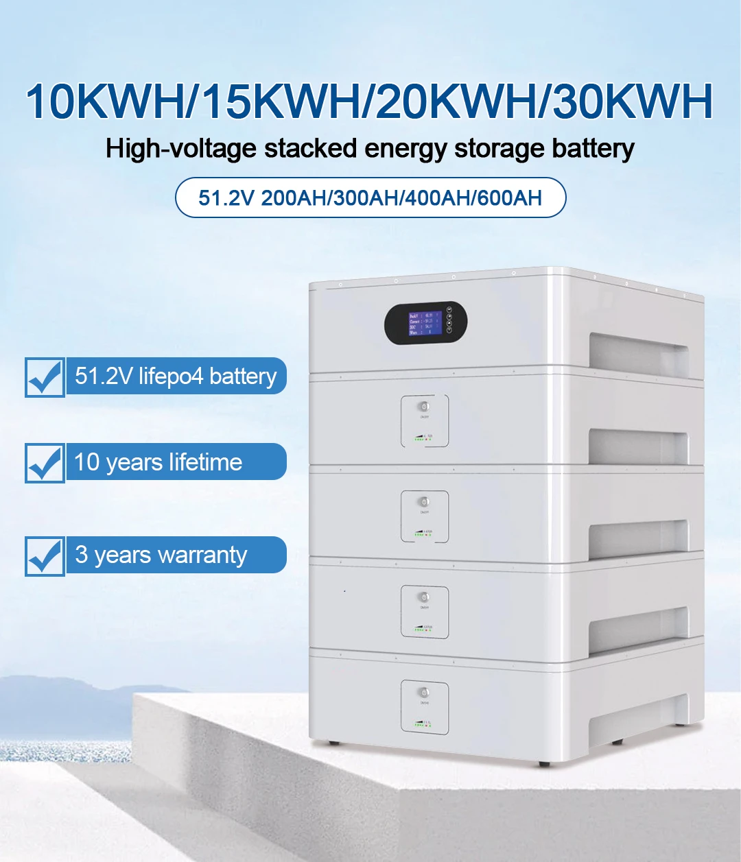 15kwh 48v Lifepo4 Battery Pack Home Solar Storage Energy Battery Solar Lithium 48v Stacked ...