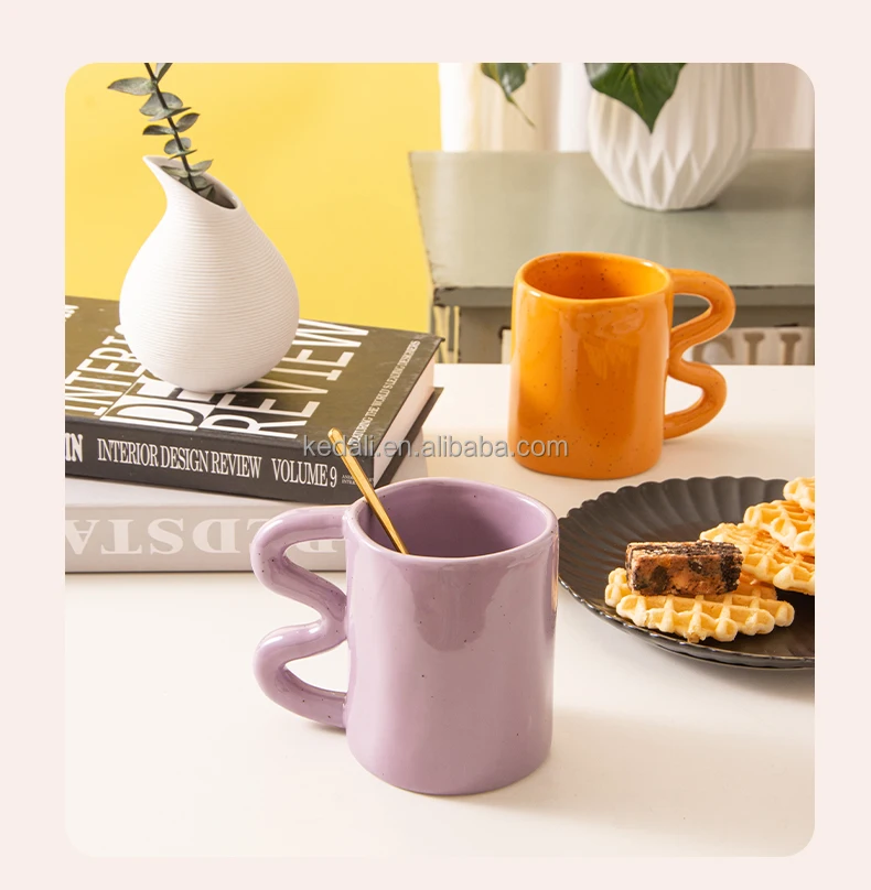 Multi Color INS Style Ceramic Milk Mug with Special Handle Customized ...