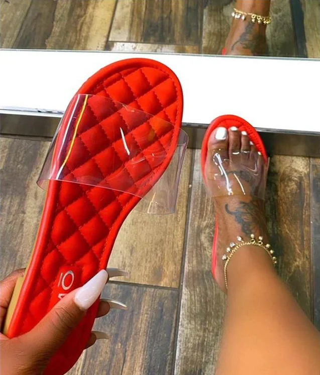 PDEP Women's Summer Transparent PVC Sandals - Red Slides