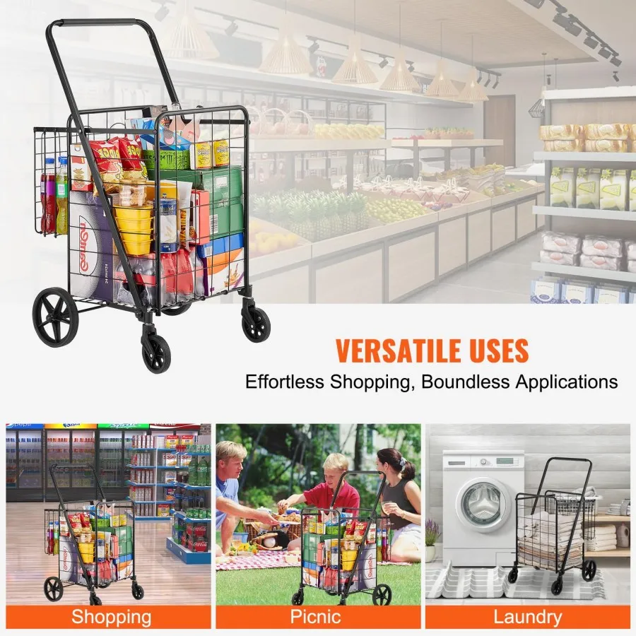 Large Capacity Metal Folding Shopping Cart Jumbo Grocery Utility Cart ...