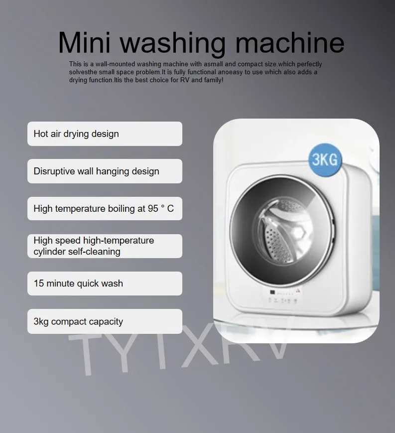 TYTXRV 3KG 220V Mini RV Washing Machine - Integrated Washing & Drying ...