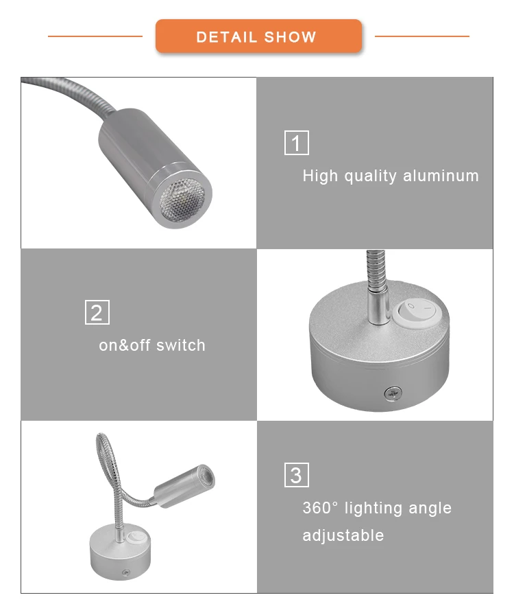 Adjustable Surface MountedWith Flexible Tube 3w Black and Silver Colors ...