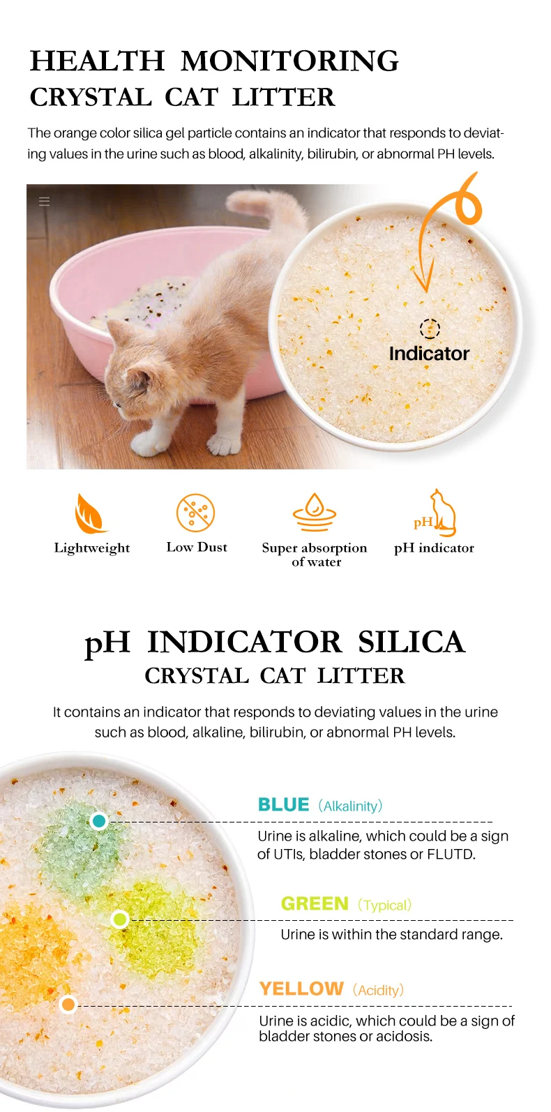 Organic Crystal Cat Litter Bulk Ph Indicator Crystals Non-Clumping ...