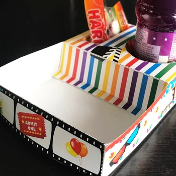 Kids Rainbow Themed Movie Night Paper Popcorn Box / Cinema Style Tray ...
