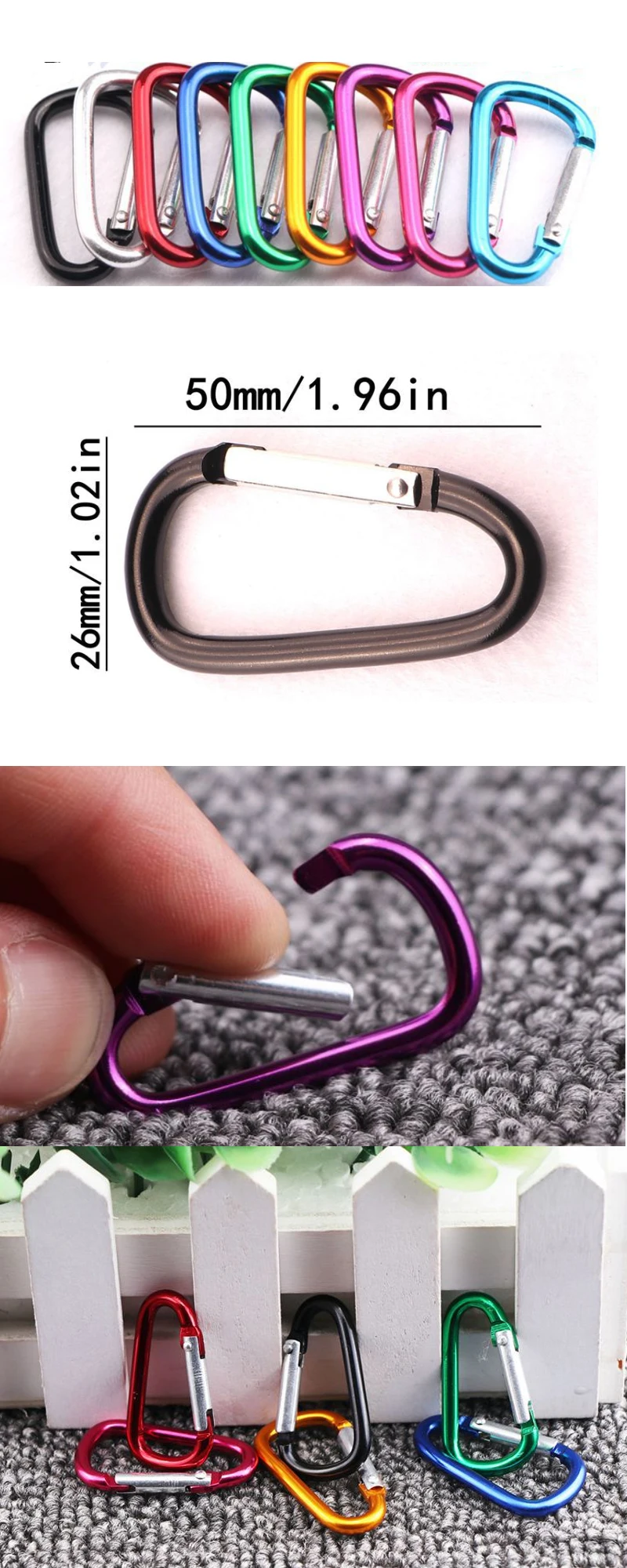 5# Small Mini D Shape Carabiner Aluminum Carabiner Clip Keychain For ...