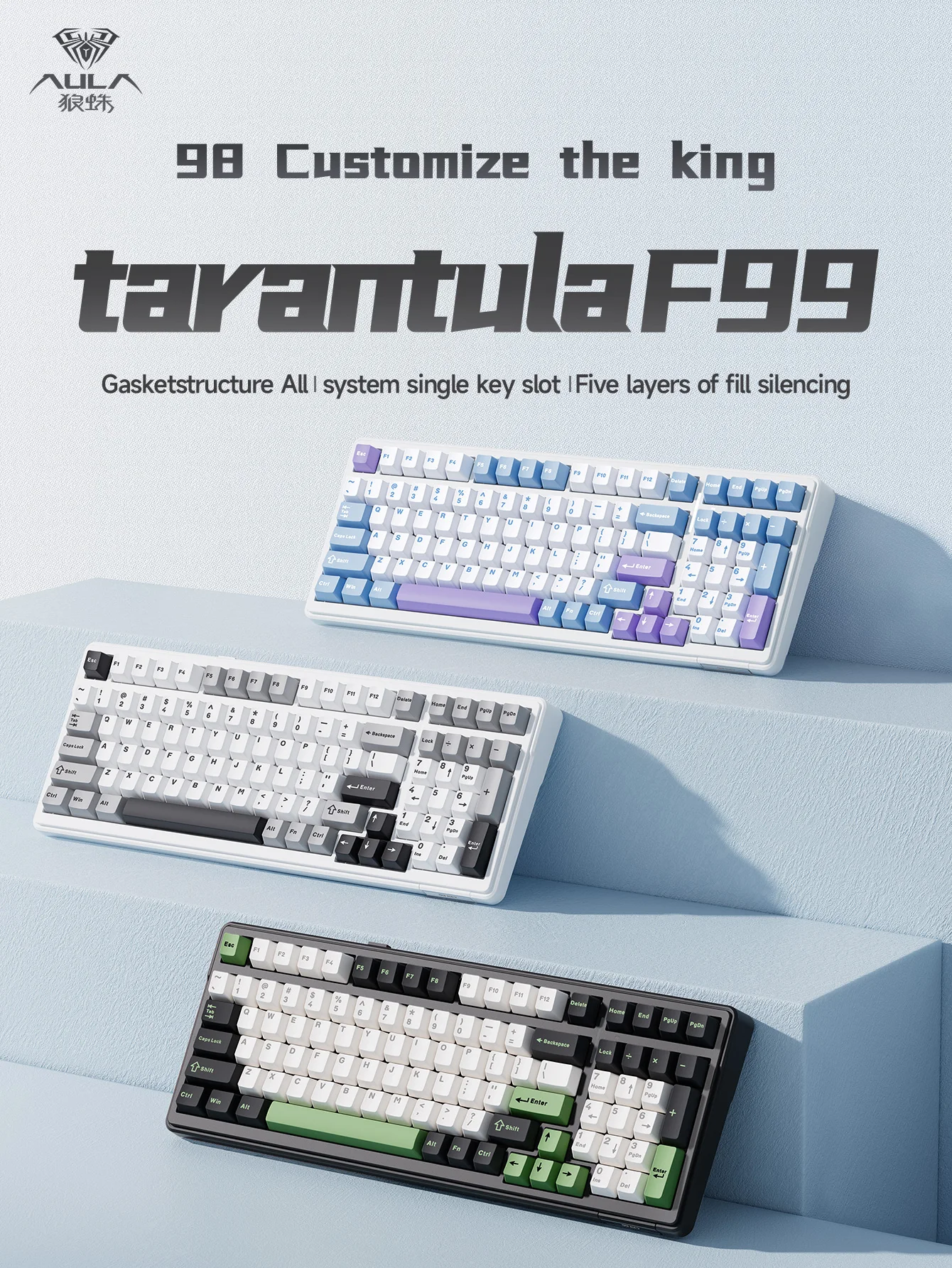 Aula F99 Gamer Keyboard Tkl Wired Multimedia Mechanical Keyboard 98 ...