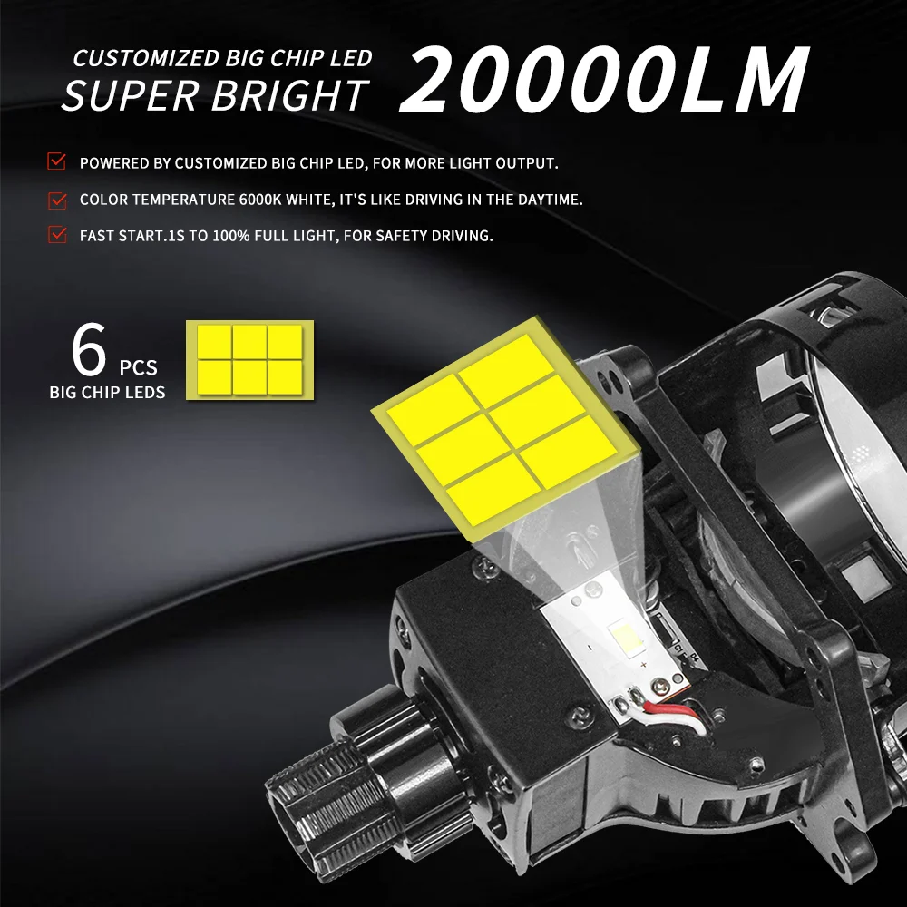 Auto Headlamp Retrofit 65W Bi LED Projector Lens H7 Non-Destructive 3 ...