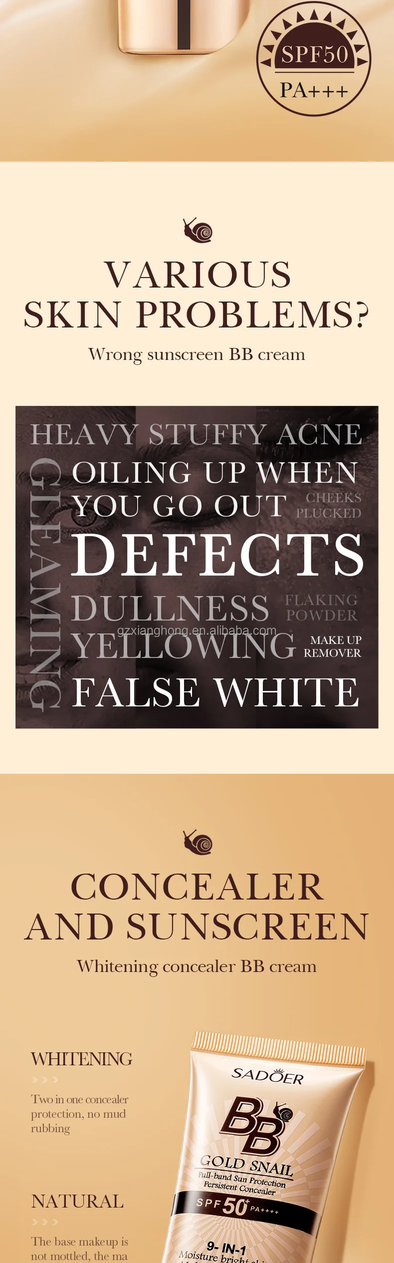 Snail Sunscreen Cream Spf 50 Golden Snail Whitening Skin Sunscreen ...