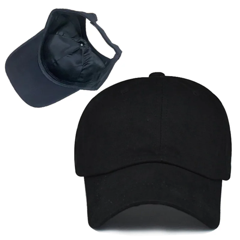 Half Head Baseball Hat Backless Cap Satin Lined Cap Natural Hair Silk ...