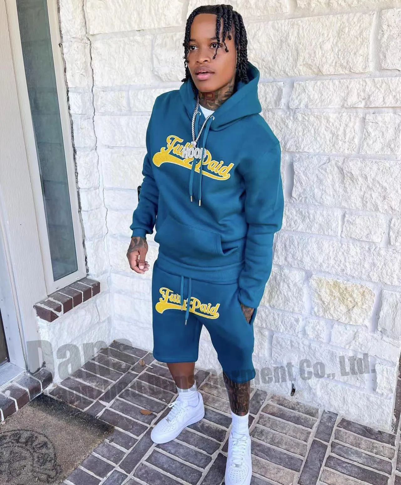 Unisex Hoodie Shorts Set Puff Print Custom Chenille Embroidery ...