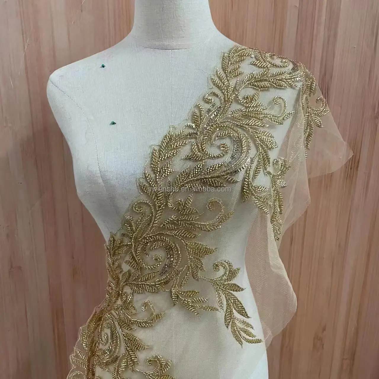 Exquisite Rose Gold Floral Rhinestone Sequin Lace Applique