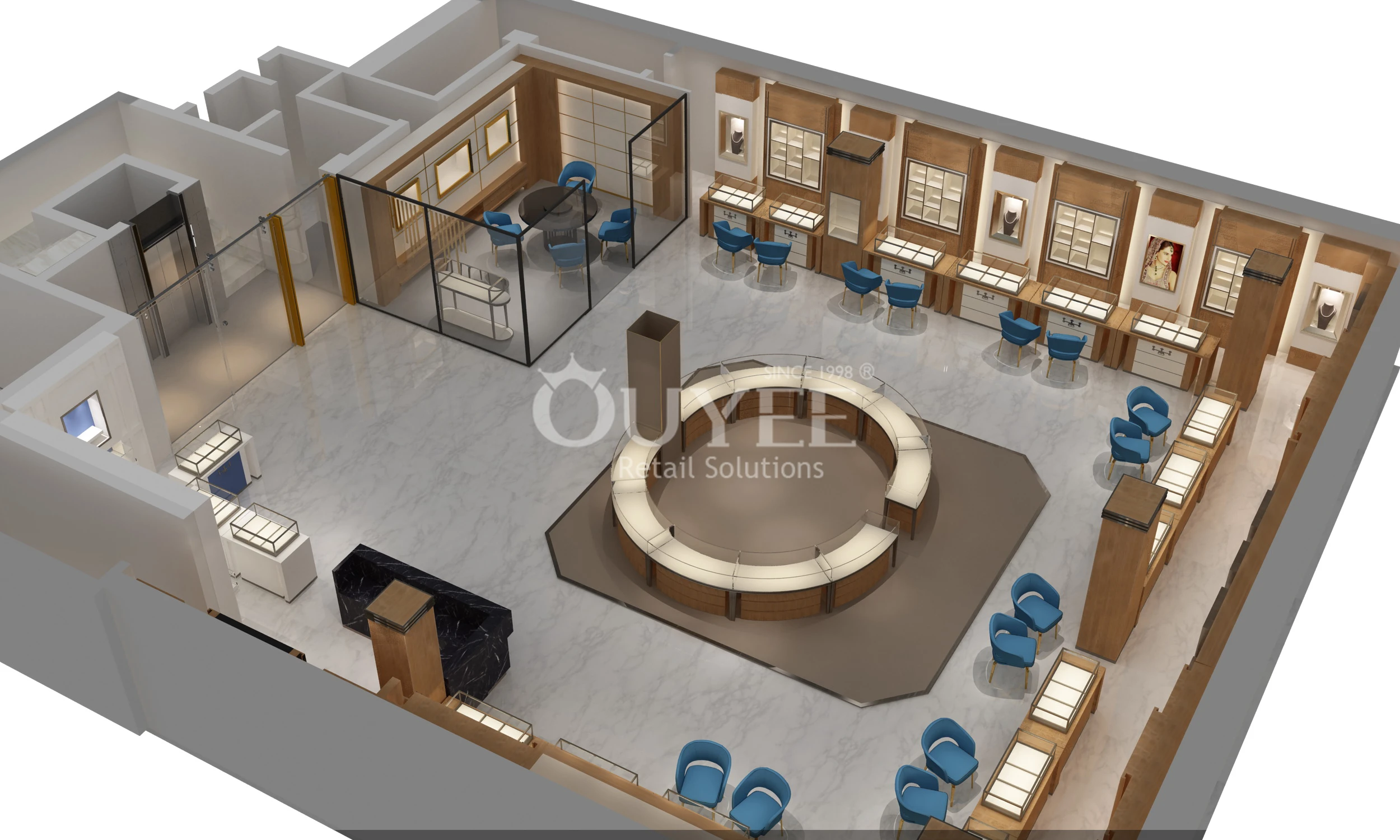 Ouyee Custom Gold Shop Interior Design - Jewelry Showcase