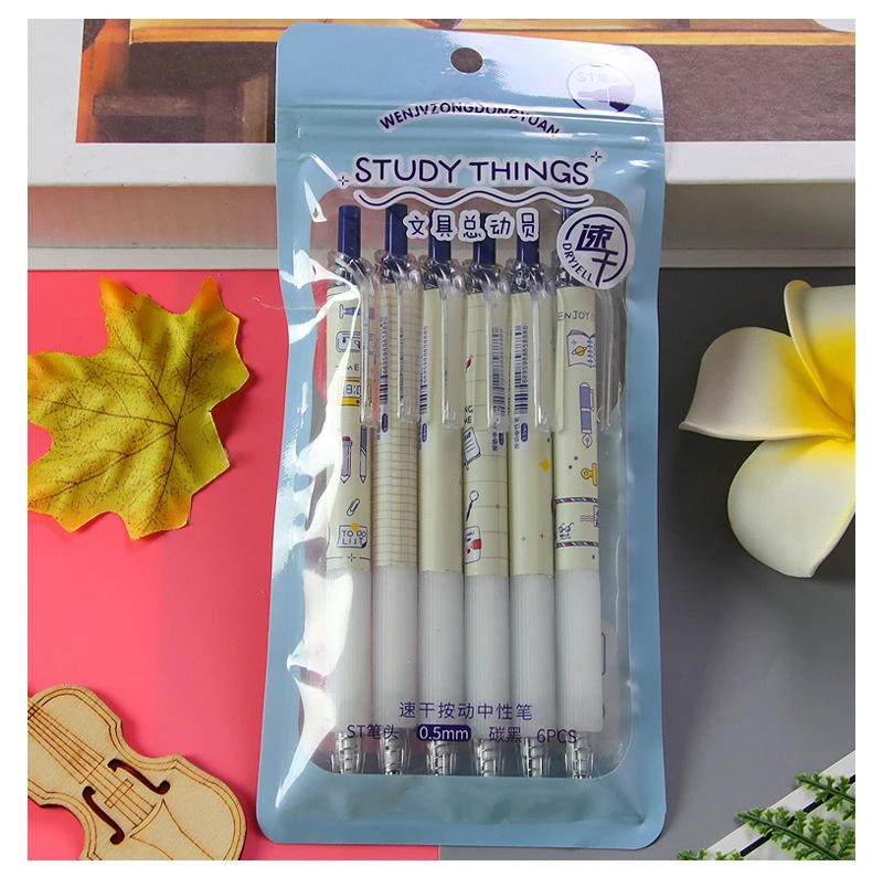Cartoon Neutral Pen Set 6 Sheets Creative Gel Pen Student Writing ...