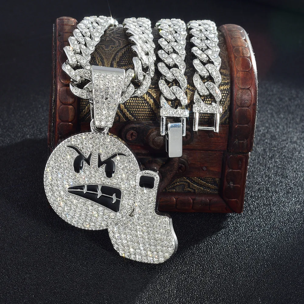 Iced Out Necklace For Men Hip Hop Finger Pendant Necklace Set Fashion ...