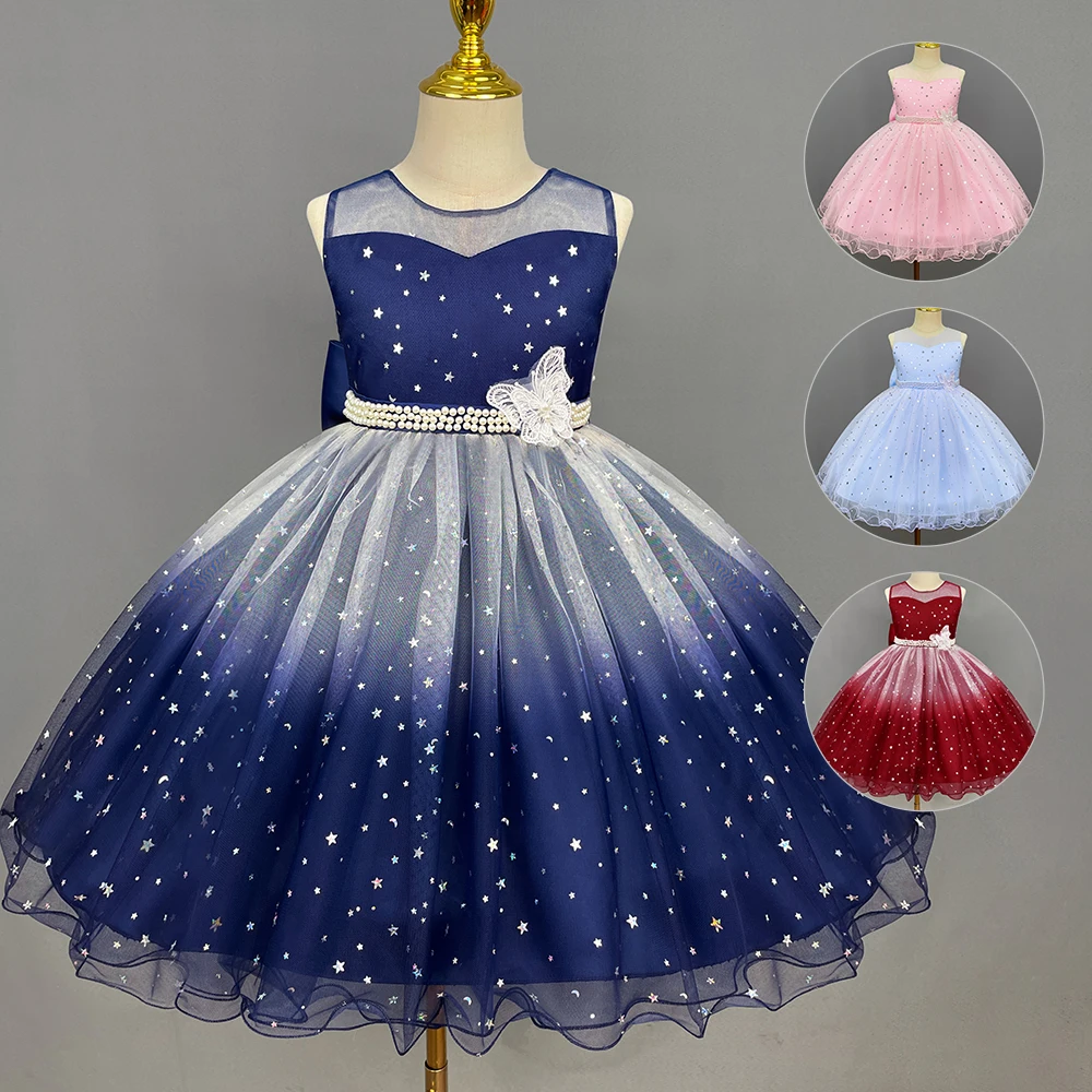 Cute Girl's Princess Dress Gradient Color Ball Dress With Bow ...
