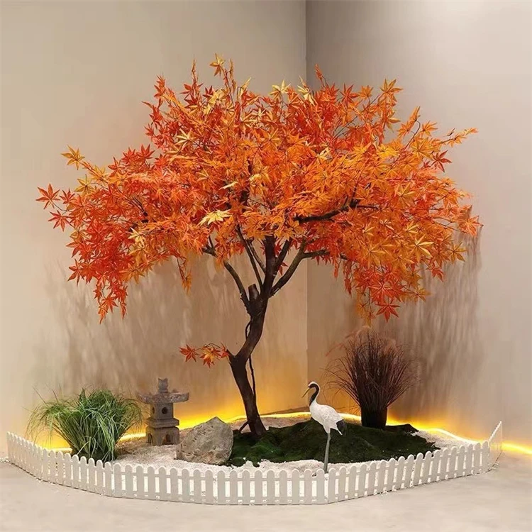 Decorative Large Orange Maple Tree Wood Artificial Maple Trees Indoor ...