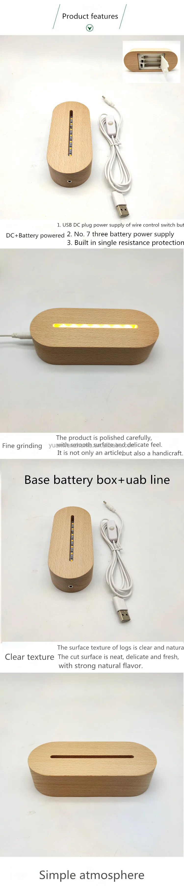 Warm LED Night Light - Ellipse Acrylic Wood Lamp Base